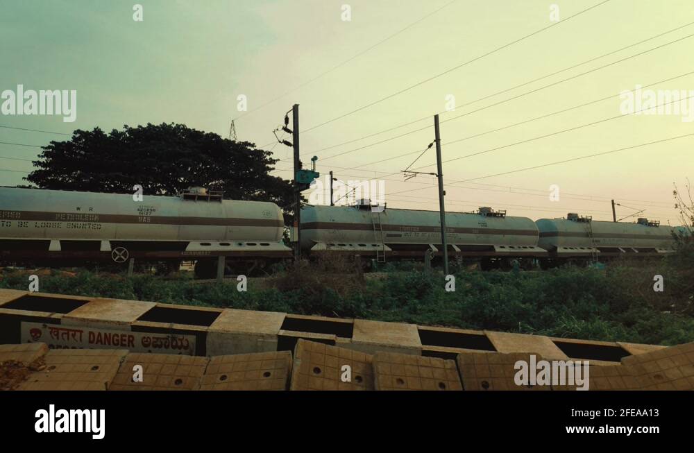 Indian Railway Trains.Goods Carrying Diesel Locomotive Moving Slowly At ...
