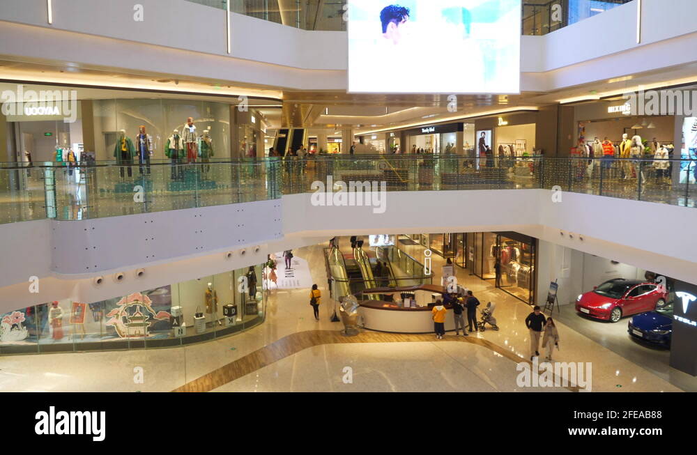chengdu city famous modern mall main hall interior panorama 4k china ...