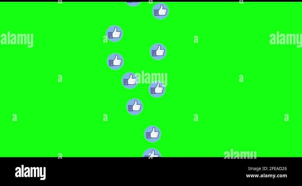Thumbs up facebook icons floating up against green screen background ...
