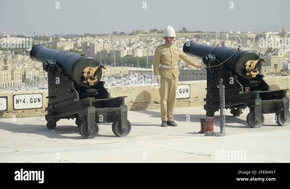 Maltese Ceremonial Gunman Calmly Fires a Ceremonial Cannon in Saluting ...
