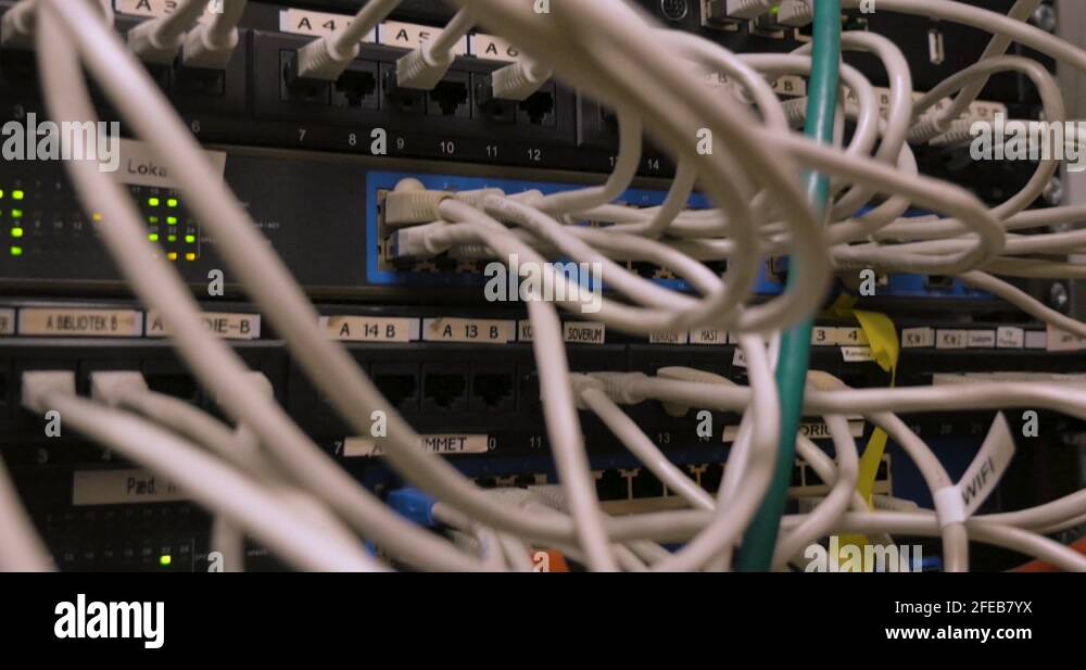 High Quality footage of a Messy network room. Cables everywhere! Filmed ...