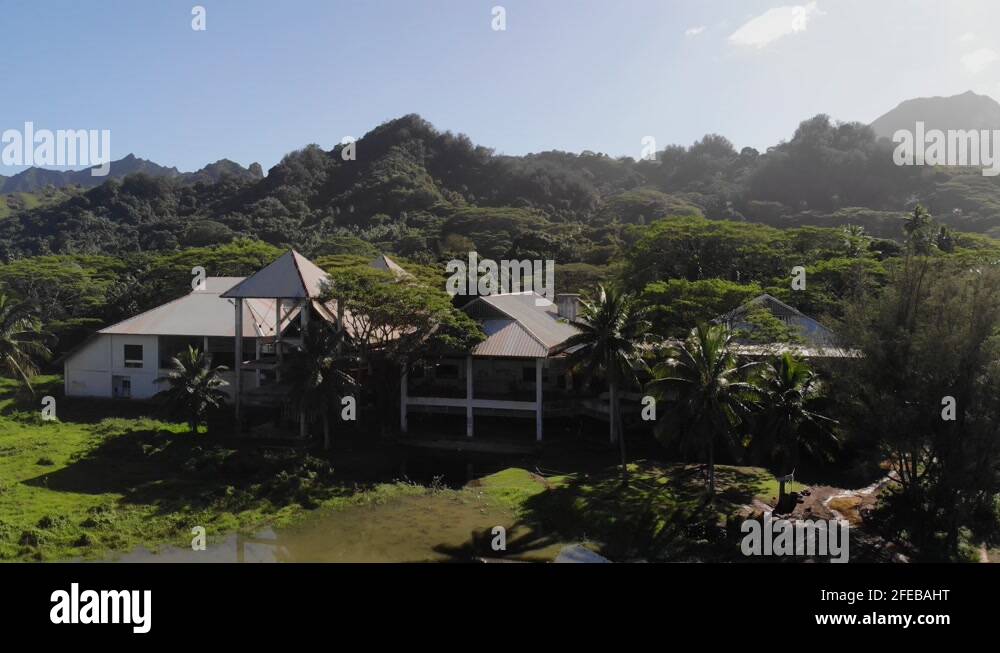 DRONE: Abandoned Sheraton Resort in Vaimaanga, Rarotonga. Flying Stock ...