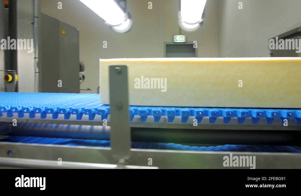 Factory assembly line with blocks of cheese, ready to be packaged Stock ...