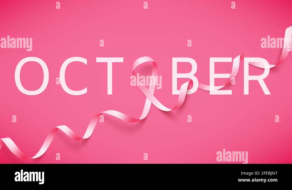 Realistic pink ribbon. Animation with symbol of national breast canser ...