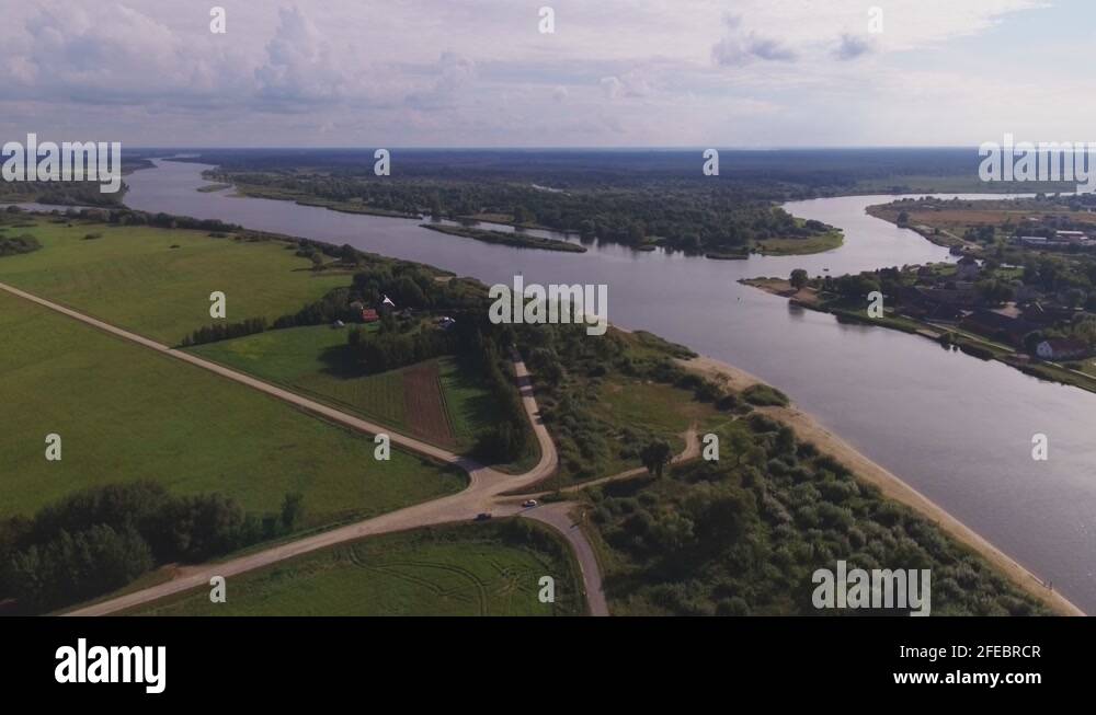 Nemunas River Branch Rusne Divides into Skirvyte and Atmata. Aerial ...