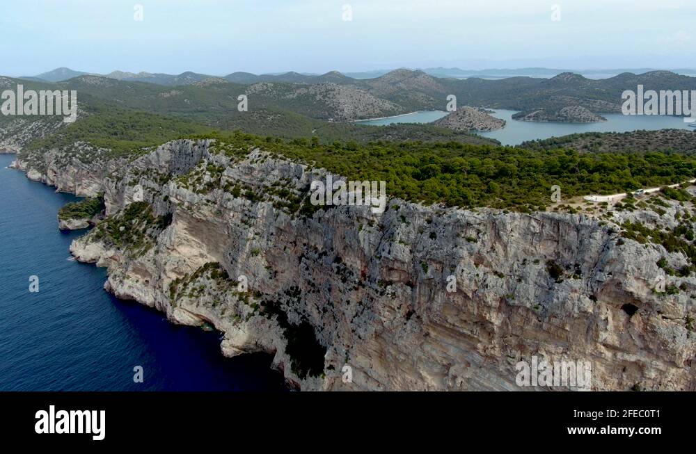Tall Cliffs along Coastline of Croatia's Telascica Nature Park - Aerial ...