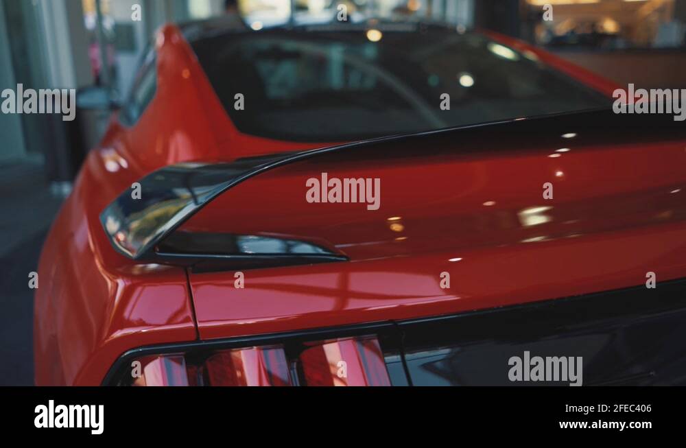 Rear Spoiler on the Rear of a Red Ford Mustang Shelby GT Cobra Stock ...