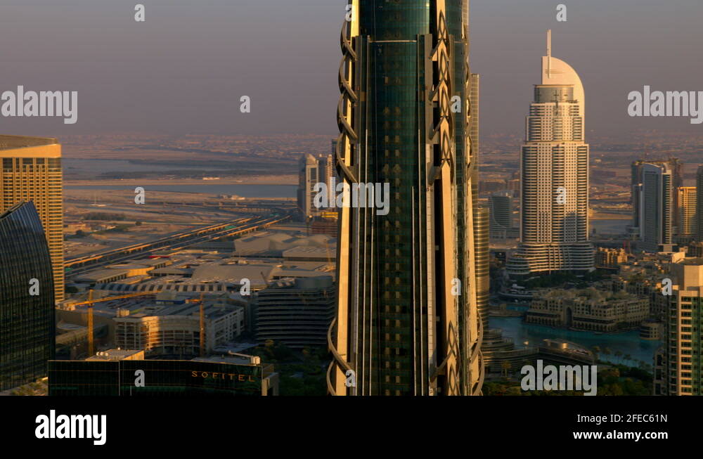A stunning aerial up-close shot of downtown Dubai portraying the ...