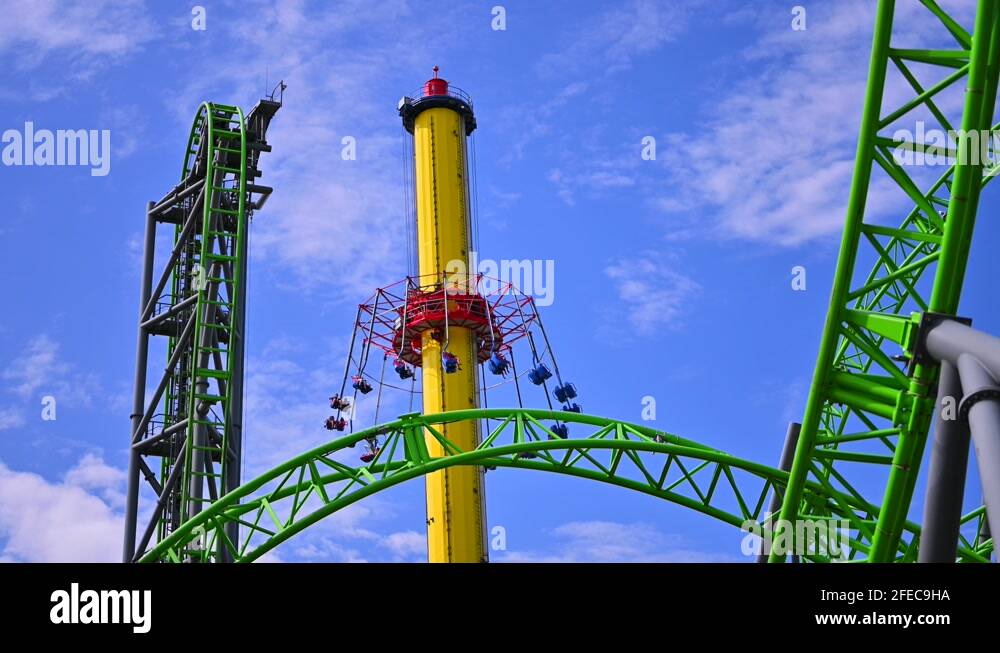 Amusement park ride in. The storm chaser Stock Video Footage - Alamy