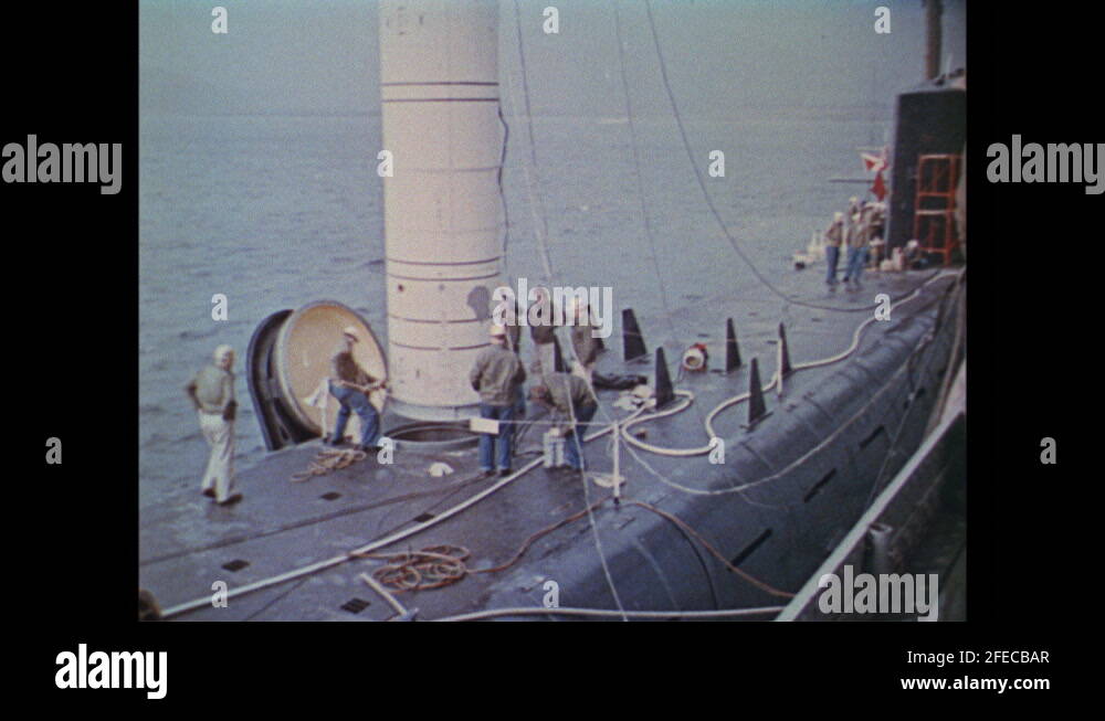 1960s: Polaris missile loaded into nuclear submarine on Holy Loch ...