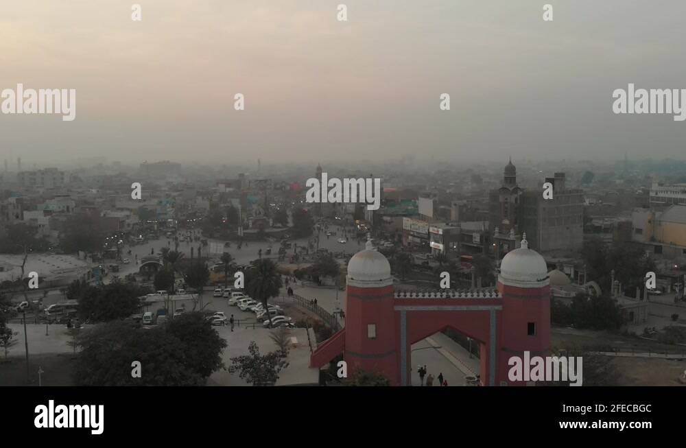 Aerial Of Tomb Rukne Alam Sufi And Multan Cityscape, Pakistan. Pedestal ...