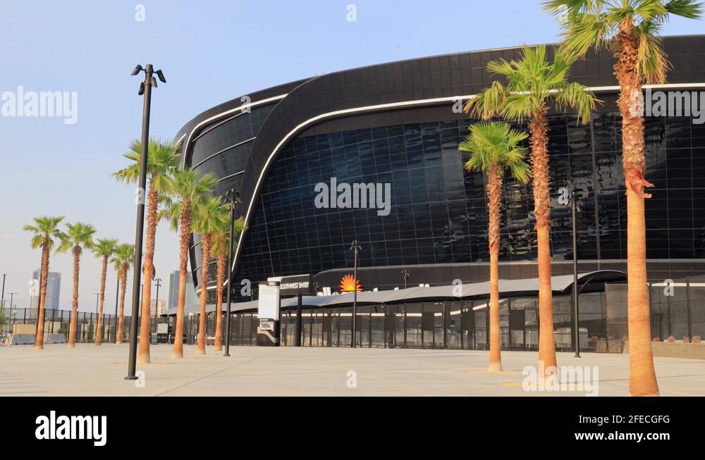Sunny exterior view of the Southwest Entry of Allegiant Stadium Stock ...