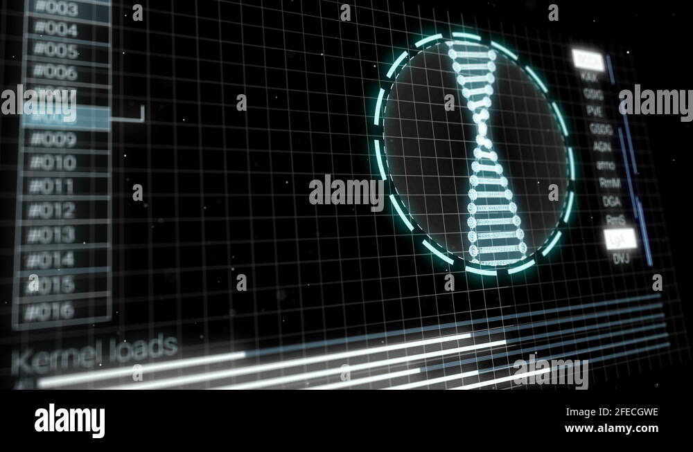 Medical analysis with rotating human DNA chain. DNA repair process on ...