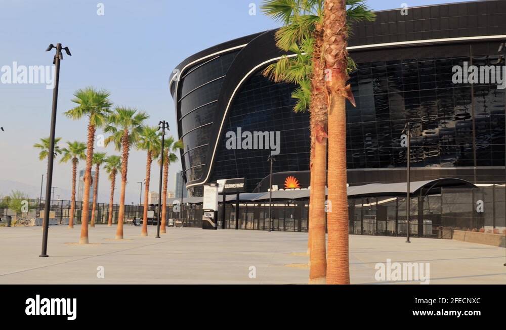 Sunny exterior view of the Southwest Entry of Allegiant Stadium Stock ...