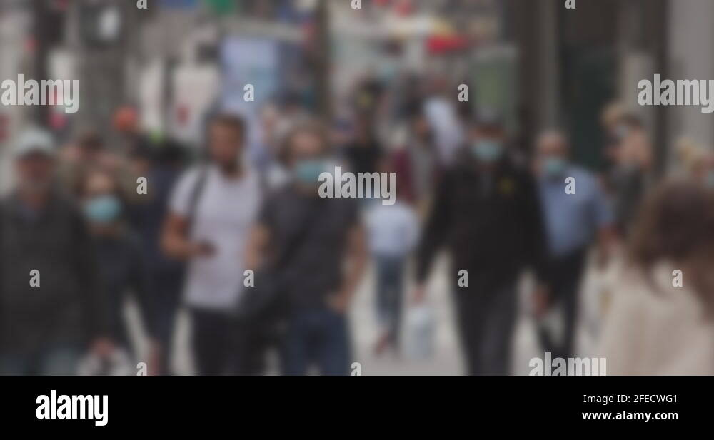 Crowd of people wearing mask masks walking street city coronavirus ...