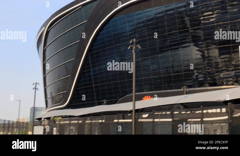 Sunny exterior view of the Southwest Entry of Allegiant Stadium Stock ...