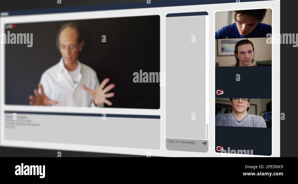 A college professor teaching remote learning online classes to school ...