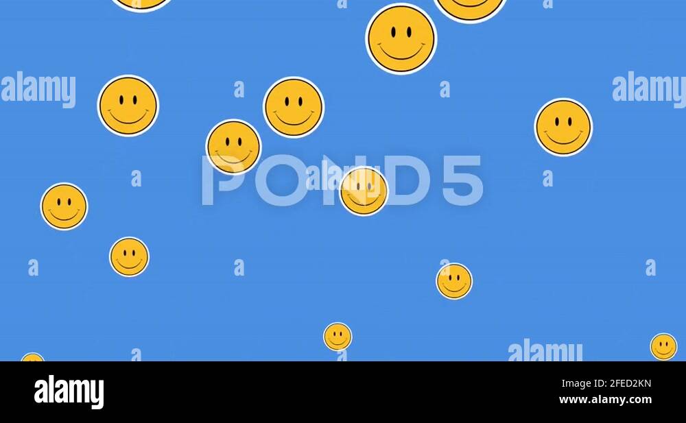 Multiple smiling face emoji moving against blue background Stock Video ...