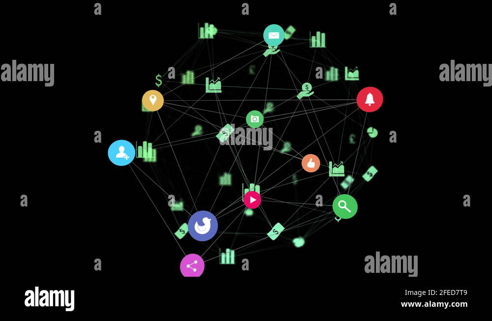 Network of digital icons against black background Stock Video Footage ...