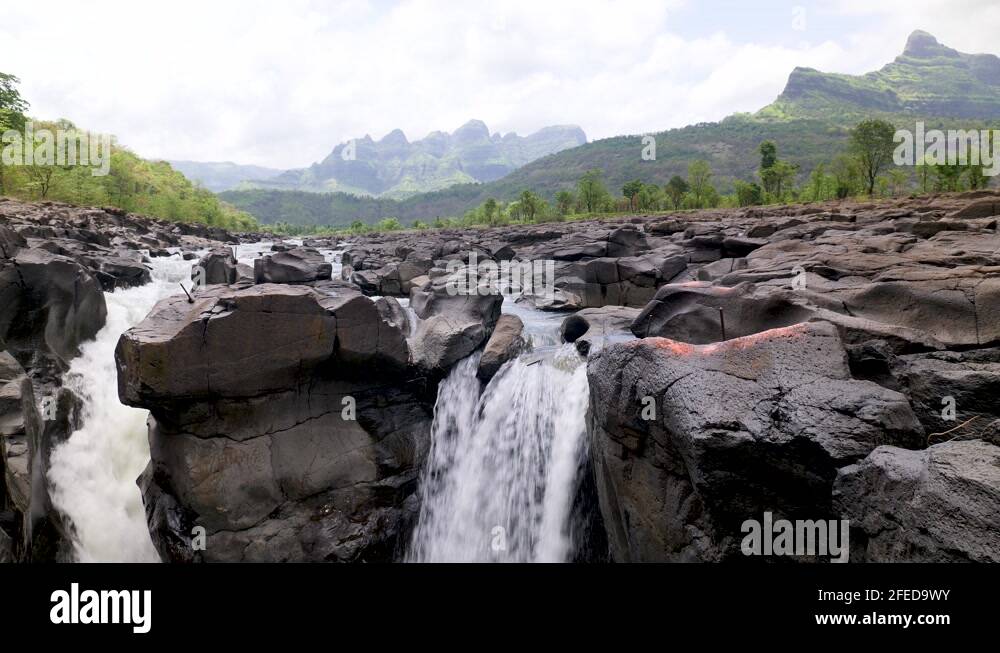 Split waterfall in the magnificent backdrop of the Western ghats of ...
