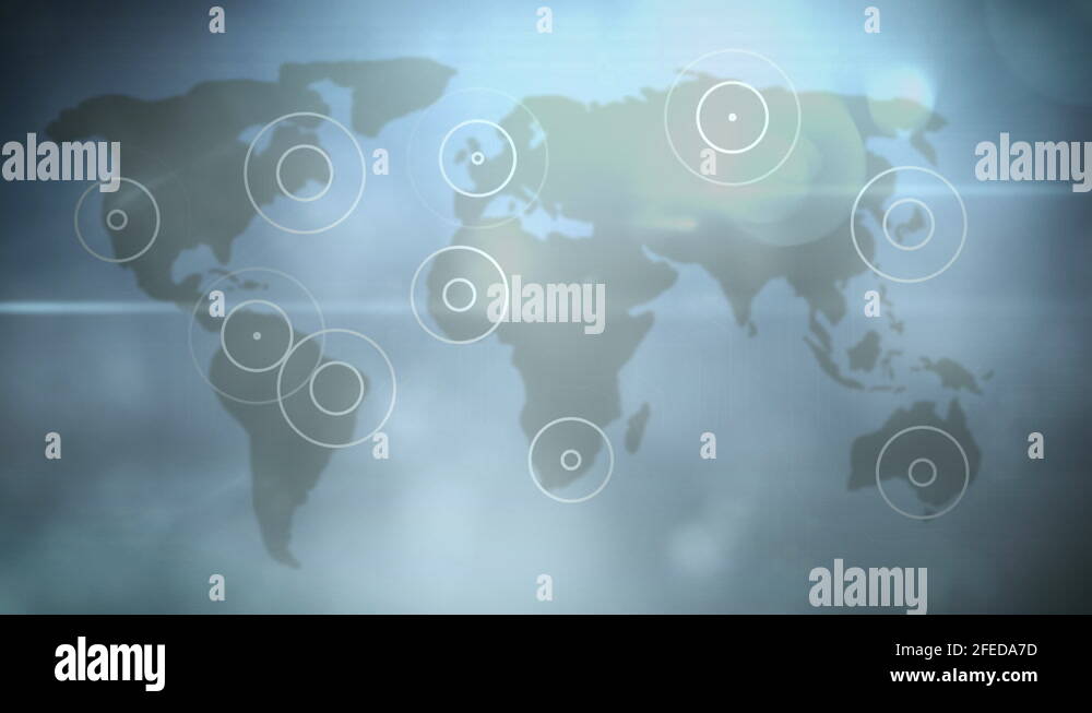 Multiple pulsating circles on world map against blue background Stock Video Footage - Alamy