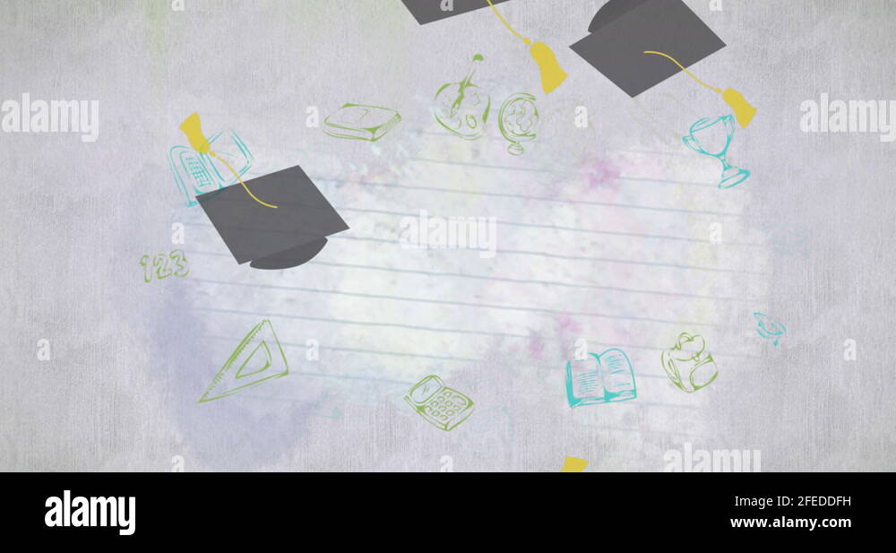 Multiple graduation caps falling against mathematical equations Stock ...