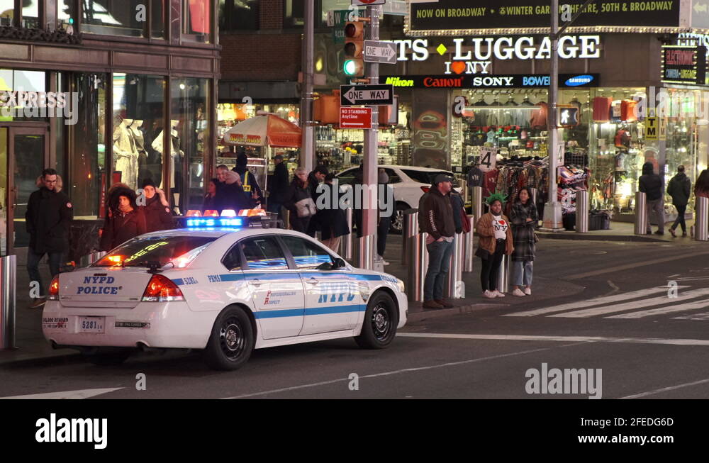 NYPD Police Car At Night In Times Square Stock Video Footage - Alamy