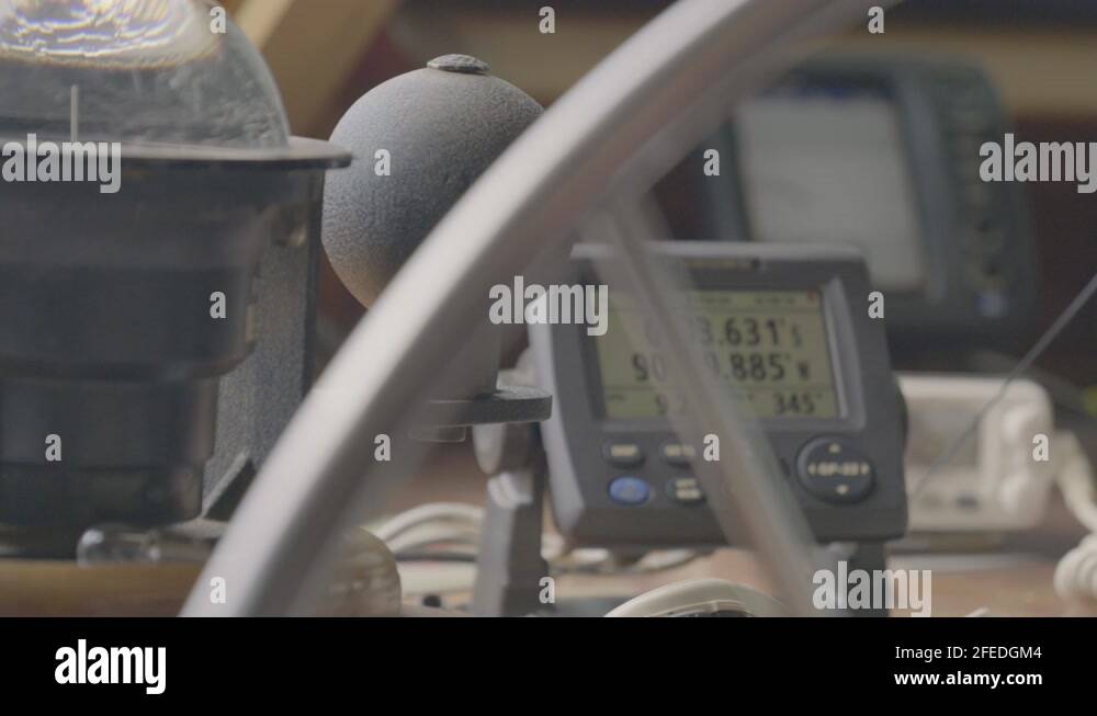 On the captain's bridge of a cruise a steering wheel is shown as well ...