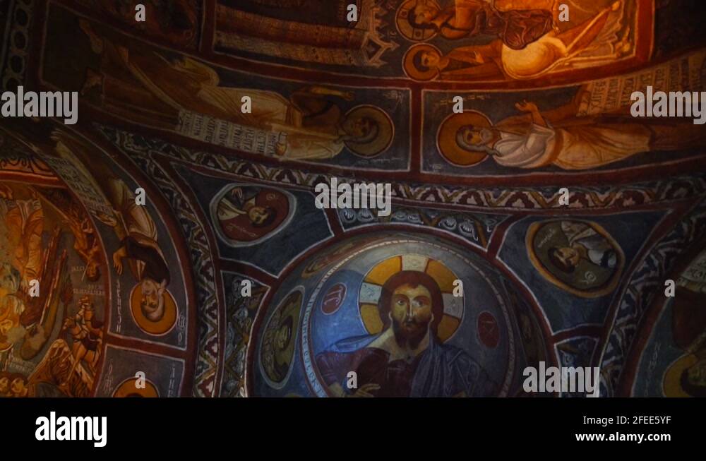 Cave cathedral religious christian mural art in Goreme open air museum ...