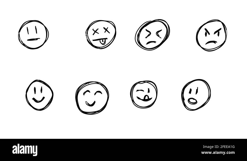 Smiley Faces Emoji Hand Drawn Doodle Scribble Animation Sketch Stock ...