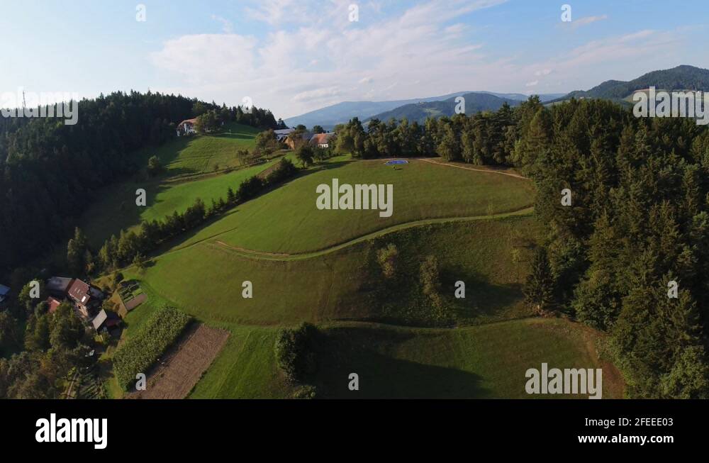 An aerial view of the landing site on the ground, from the paraglider ...