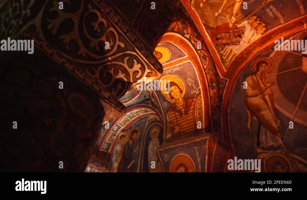 Cave cathedral religious christian mural art in Goreme open air museum ...