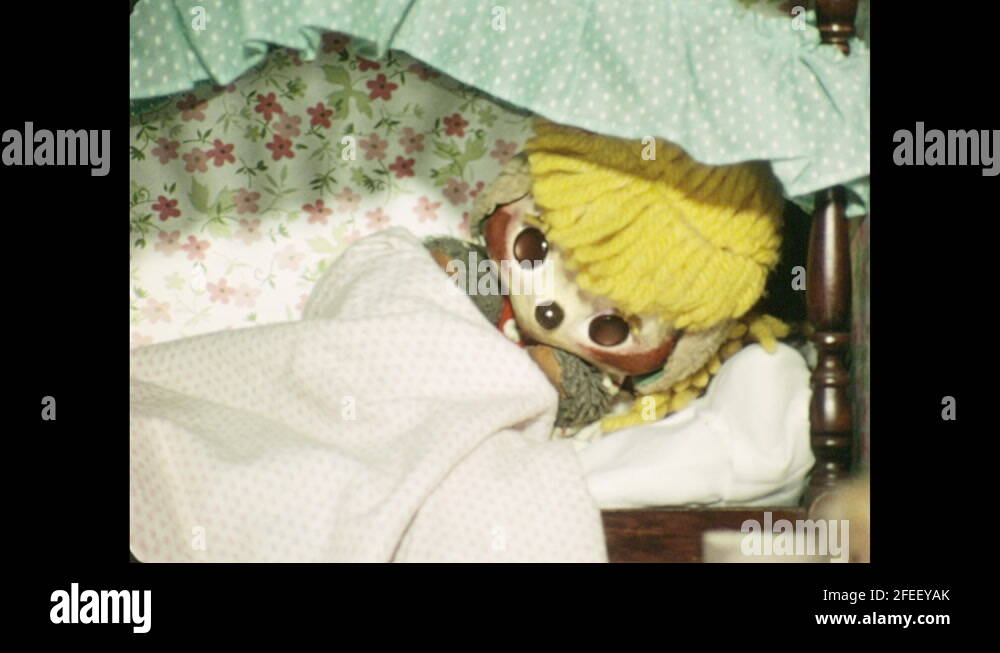 1970s: Girl mouse puppet turns on bedroom lights from bed. Boy mouse ...