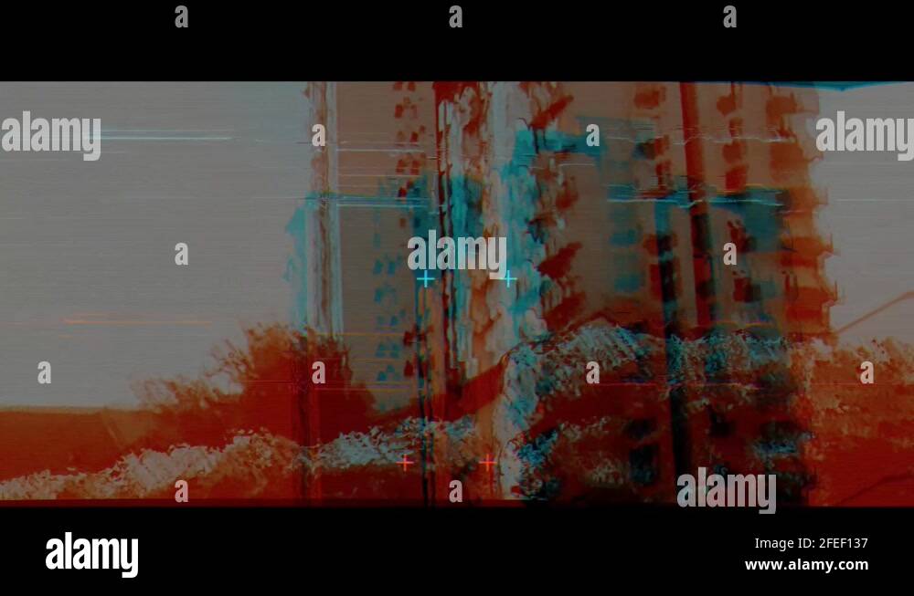 Glitch error video damage effect applied over video sequence of old ...