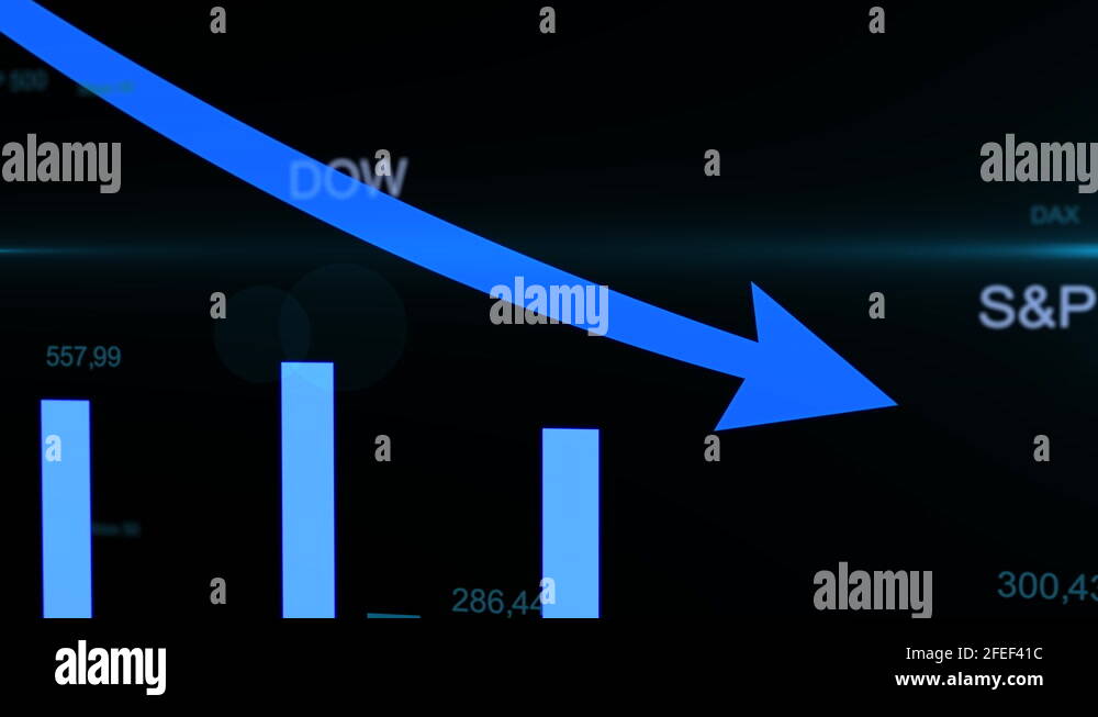 Stock market crash. Financial charts with falling down blue arrow Stock ...