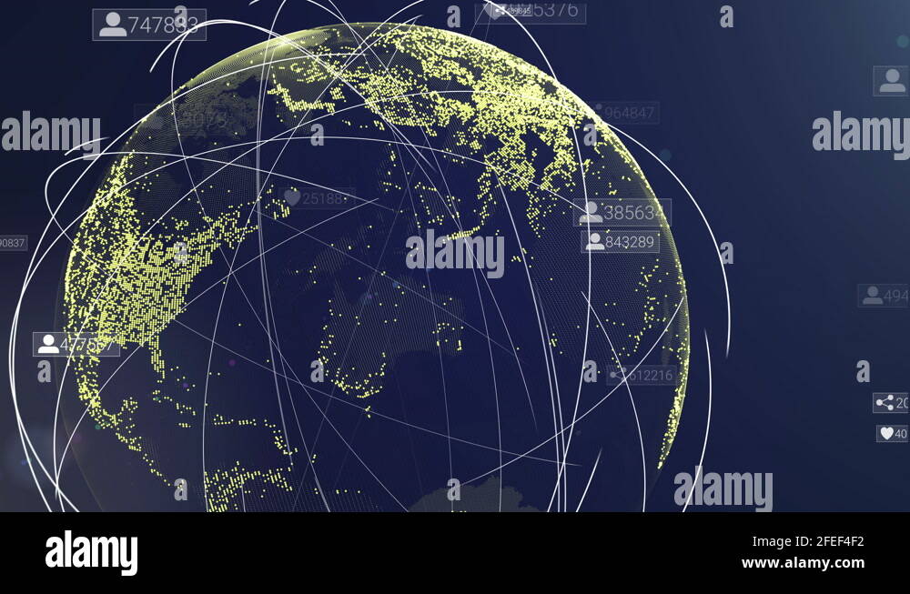 Global communication network. Animation of digital earth map Stock ...
