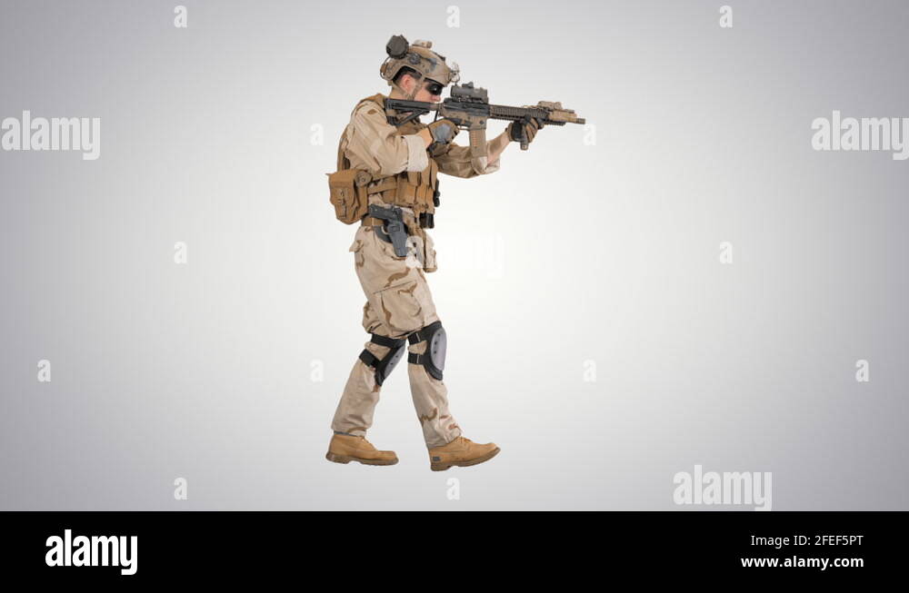 Soldier Walking and Aims through the Assault Rifle on gradient ...