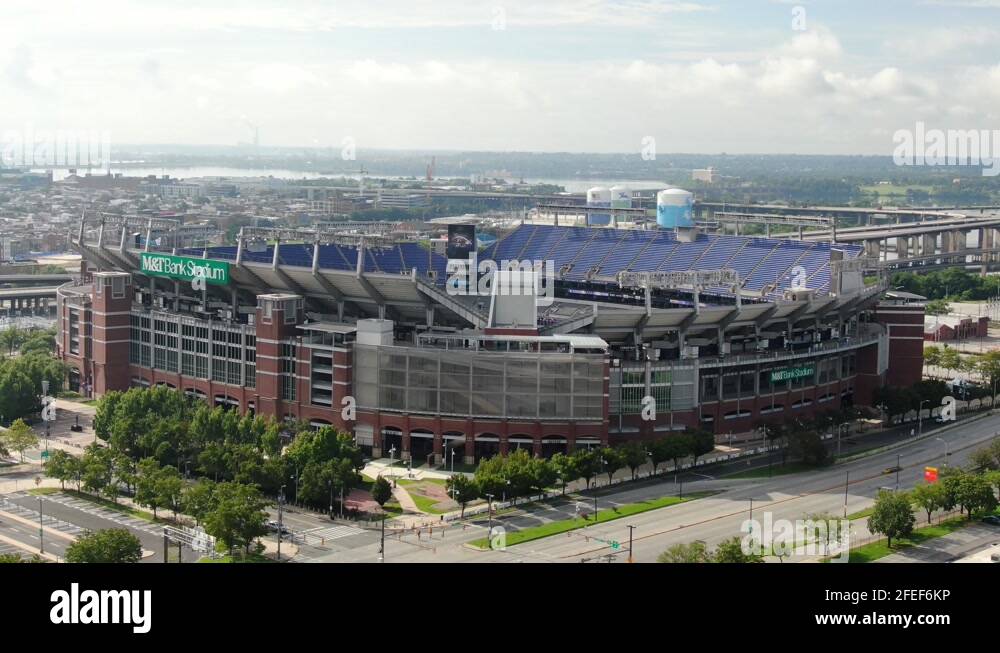 Rising aerial reveals Baltimore Ravens Stadium, M&T Bank Stadium, home ...