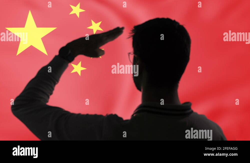 Proud saluting male on Chinese flag background Stock Video Footage - Alamy