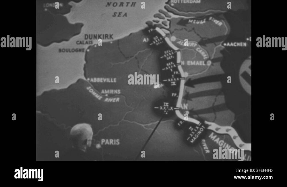 1940s: General talks while pointing to map of Europe, showing Nazi ...