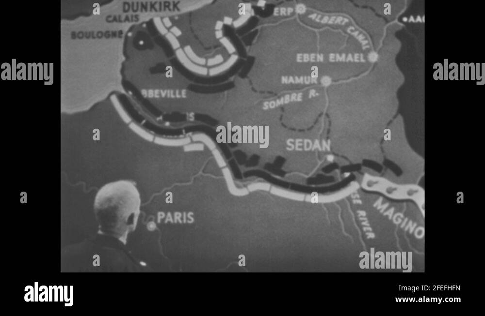 1940s: General talks while pointing to map of Europe, showing Nazi ...
