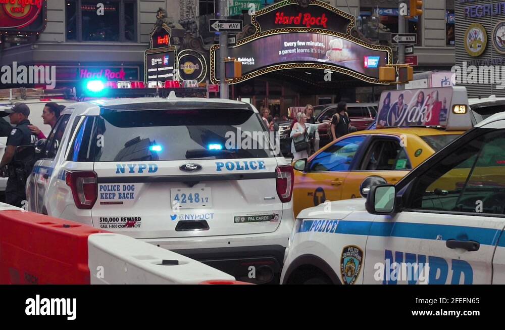 New York USA, NYPD Police Cars and Busy Traffic on Times Square, Slow ...