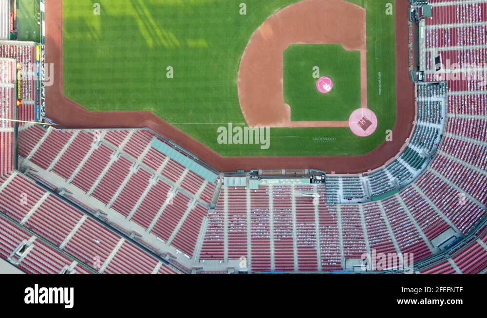 MLB Baseball Field Stadium Empty with no People - Aerial Drone Overhead ...