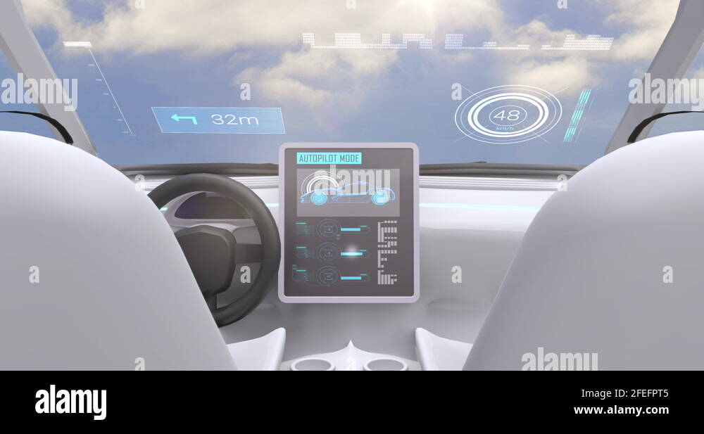 Video game simulation screen showing car cockpit driving in the sky ...