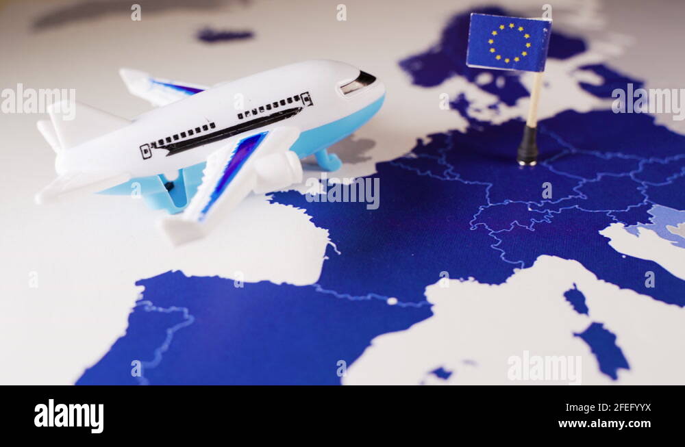Toy airplane over a map of the on top of a map of the 26 countries that ...