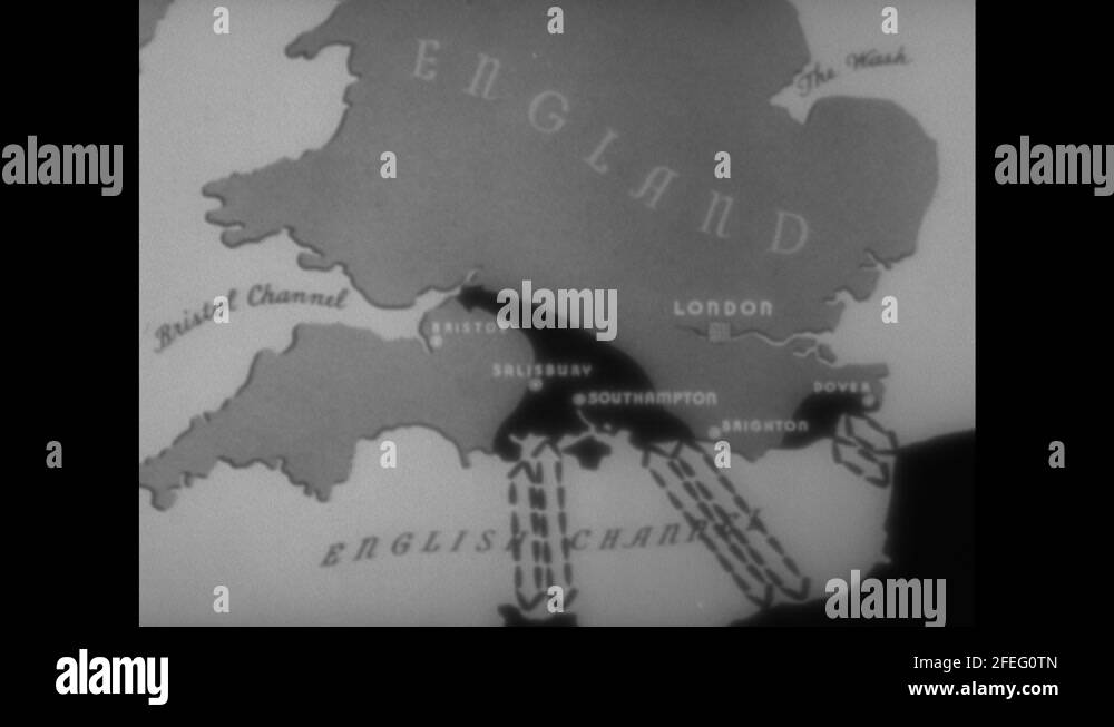 1940s: Planes fly. Map shows German plan for invasion of England Stock ...