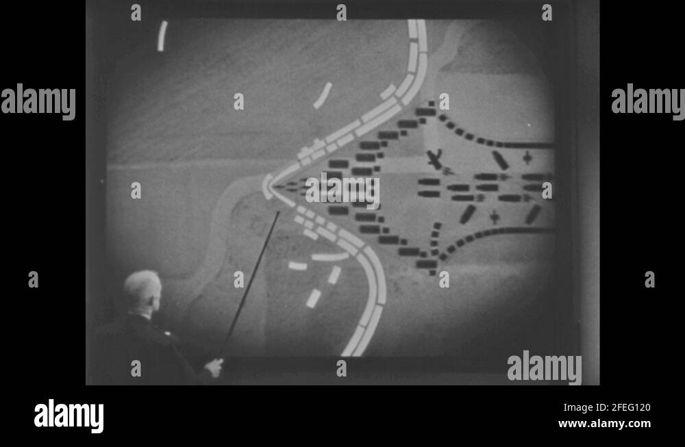 1940s: General talks while pointing to map of Europe, showing Nazi ...