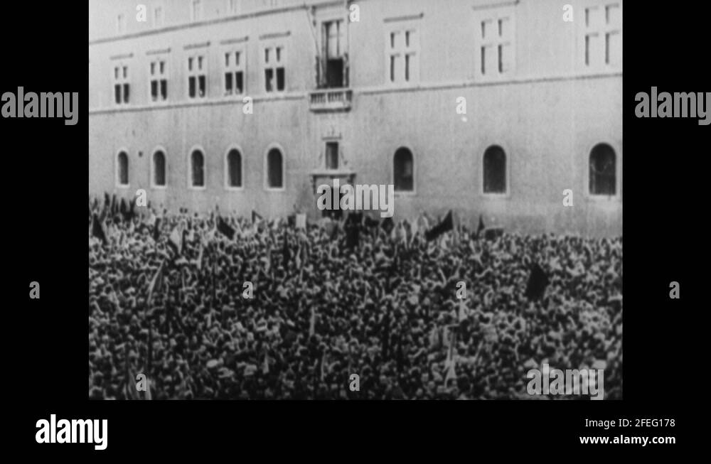 1940s: Crowd of people in rally. Nazi rally. Soldiers at attention ...
