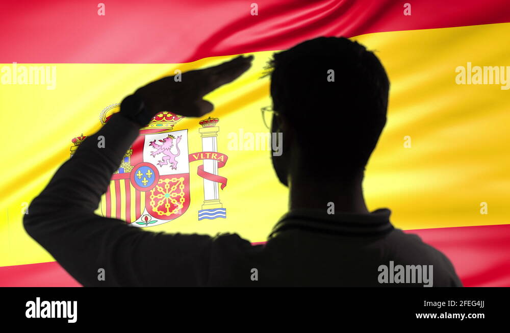 Proud saluting male on spanish flag background Stock Video Footage - Alamy