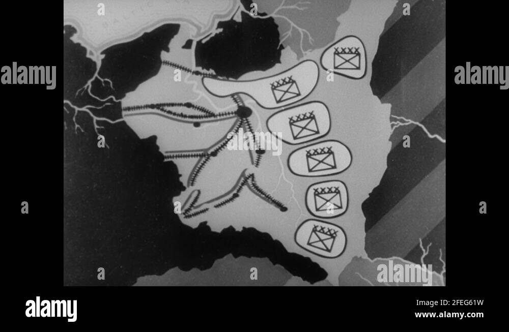 1940s EUROPE: Animated map of Eastern Europe. Military troop symbols ...